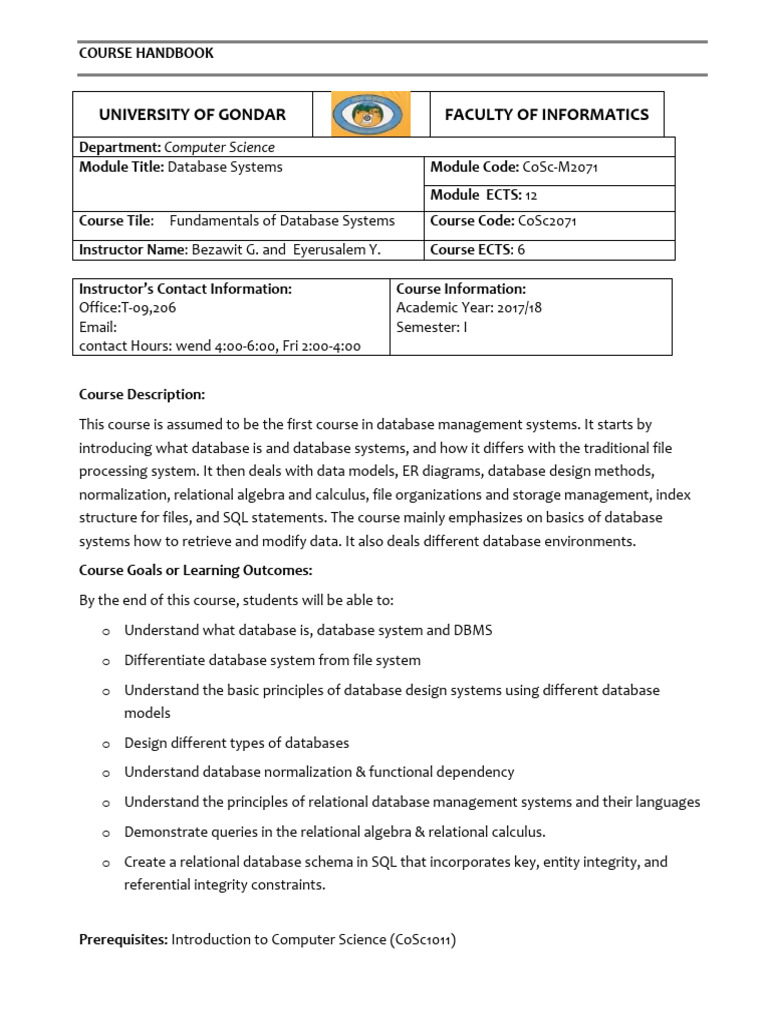 COURSE Outline | PDF | Databases | Relational Database