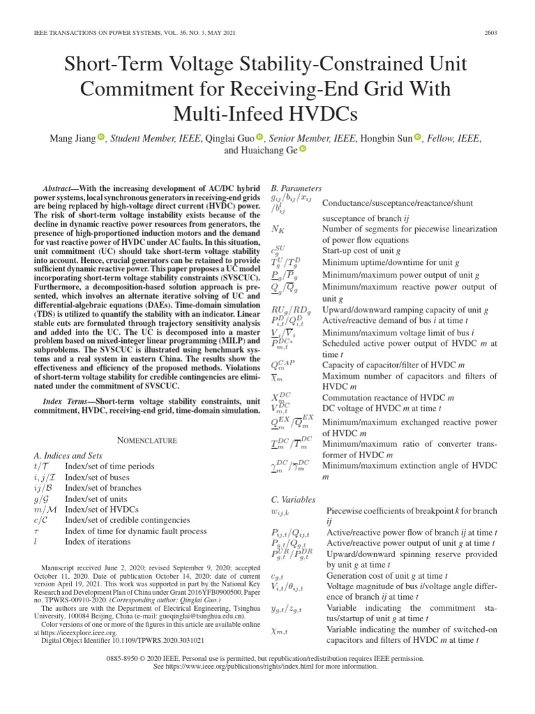 Short-Term Voltage Stability-Constrained Unit Commitment For Receiving ...