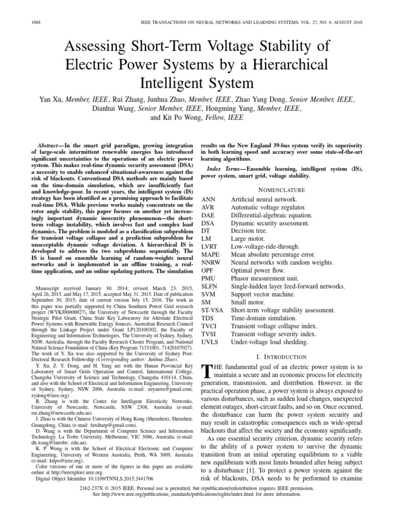 Assessing Short-Term Voltage Stability of Electric Power Systems by A ...