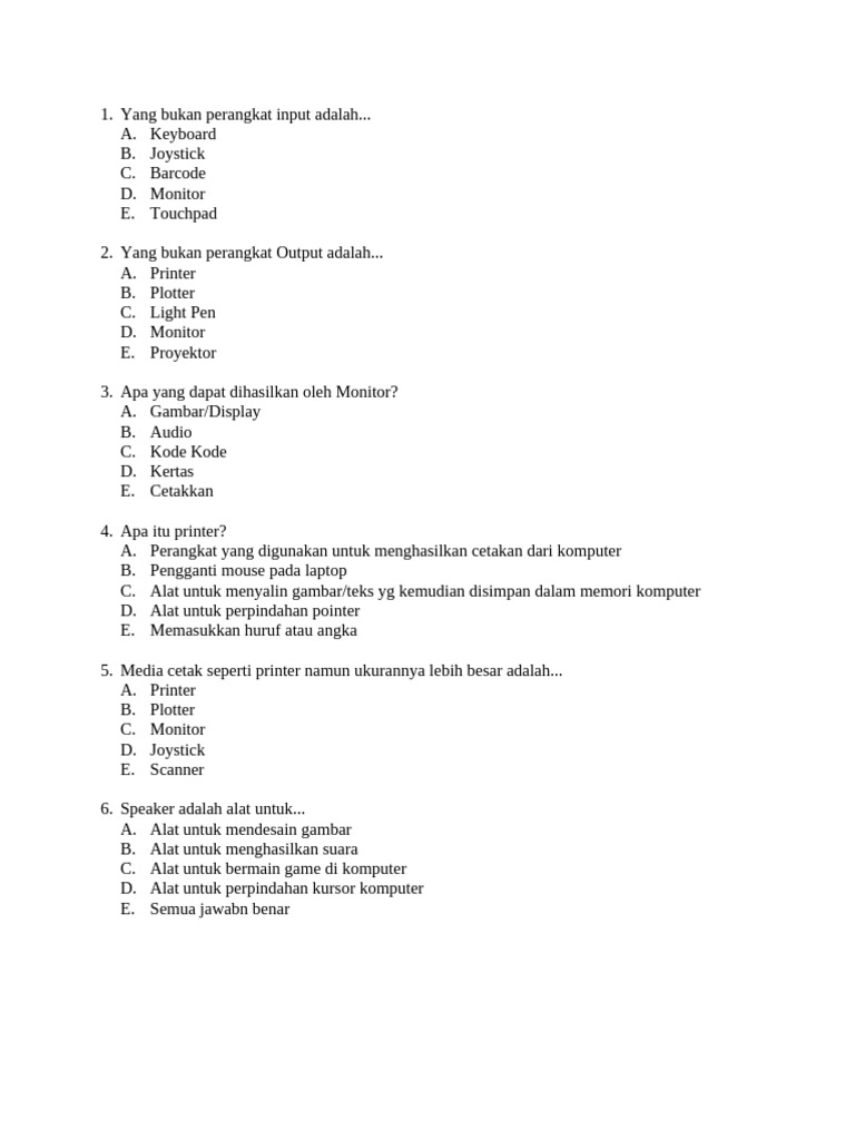 Soal Latihan Perangkat Input Dan Output | PDF