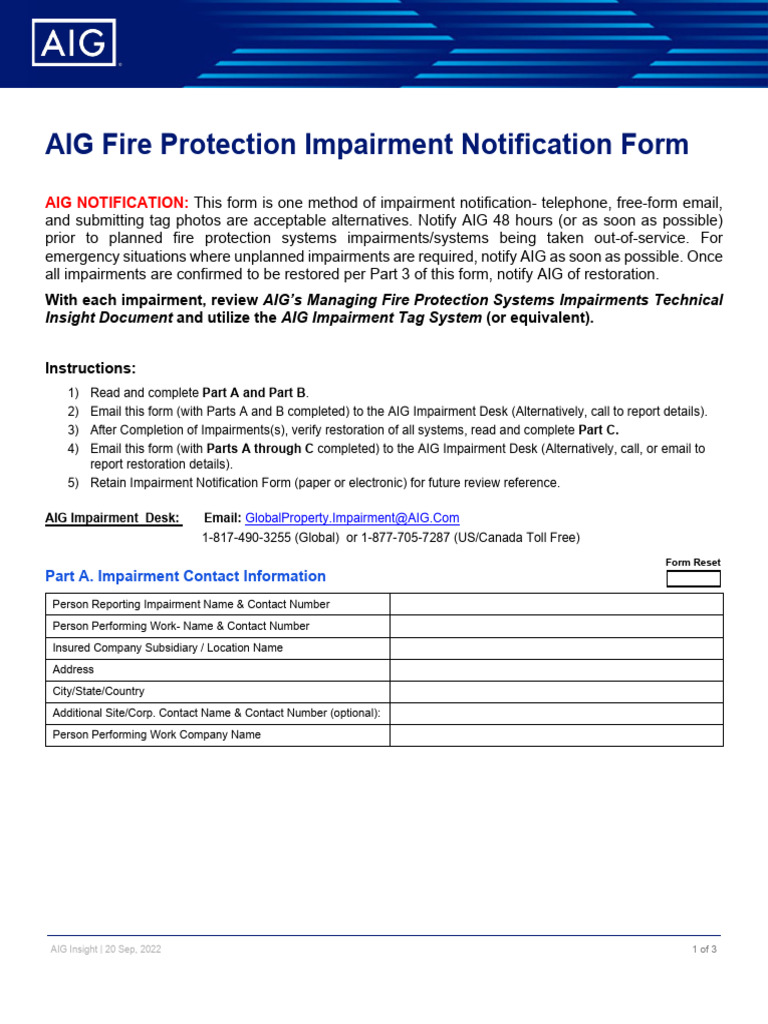 Impairment Notification AIG | PDF | American International Group | Fire ...