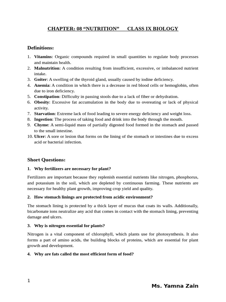 Class IX Biology: Nutrition Overview | PDF | Digestion | Stomach