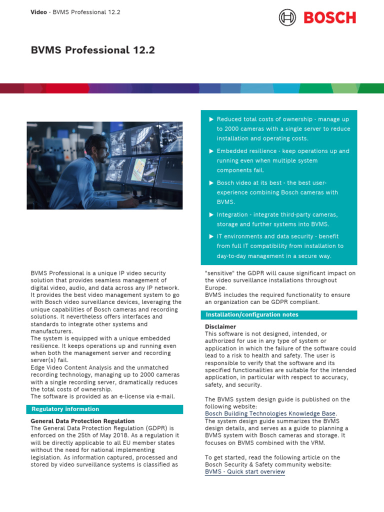 BVMS Professional 12 Data Sheet enUS 122224303627 | PDF | Embedded System | Windows 10