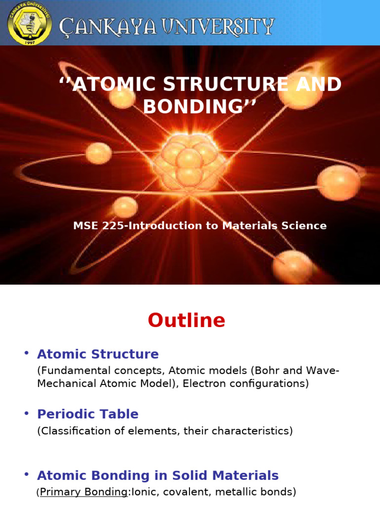 'Atomic Structure and Bonding'': MSE 225-Introduction To Materials Science | PDF | Atomic ...