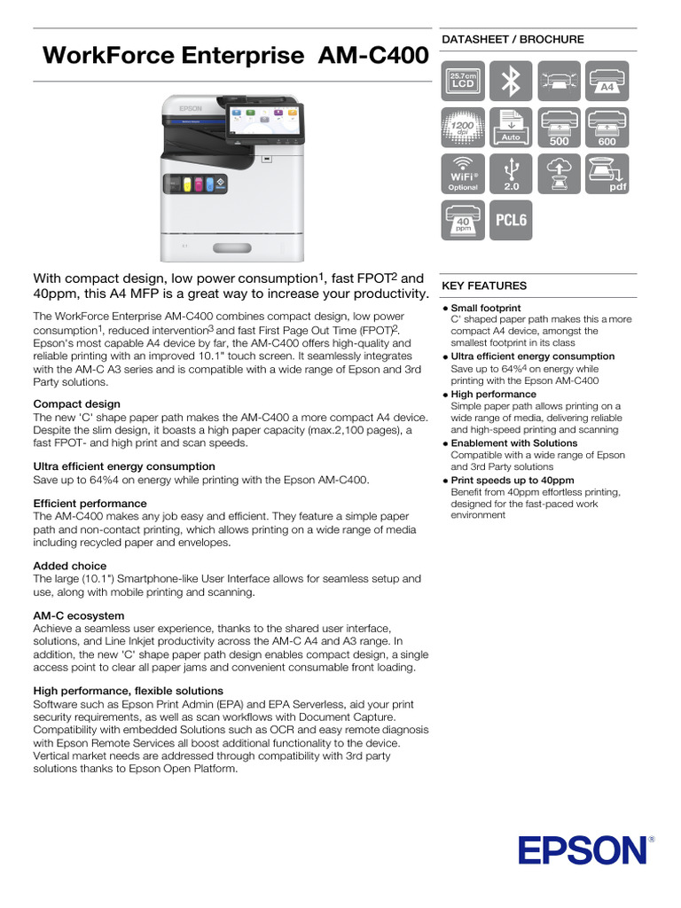Epson WorkForce Enterprise AM-C400 Specs | PDF | Image Scanner | Computing
