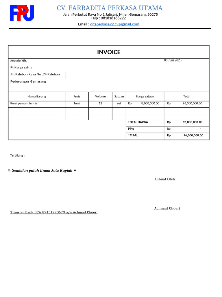 Invoice CV. FPU Mayora New | PDF