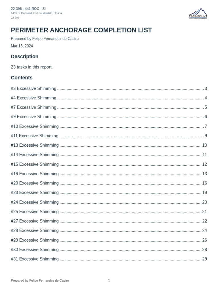 24-03!13!22-396 - 441 Roc - Perimeter Anchorage Completion List | PDF
