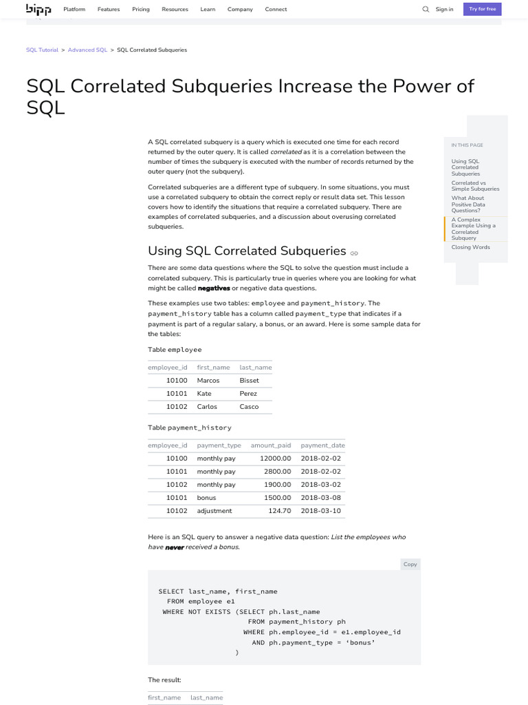 sql correlated subqueries - advanced sql _ bipp analytics | PDF | Information Retrieval | Sql