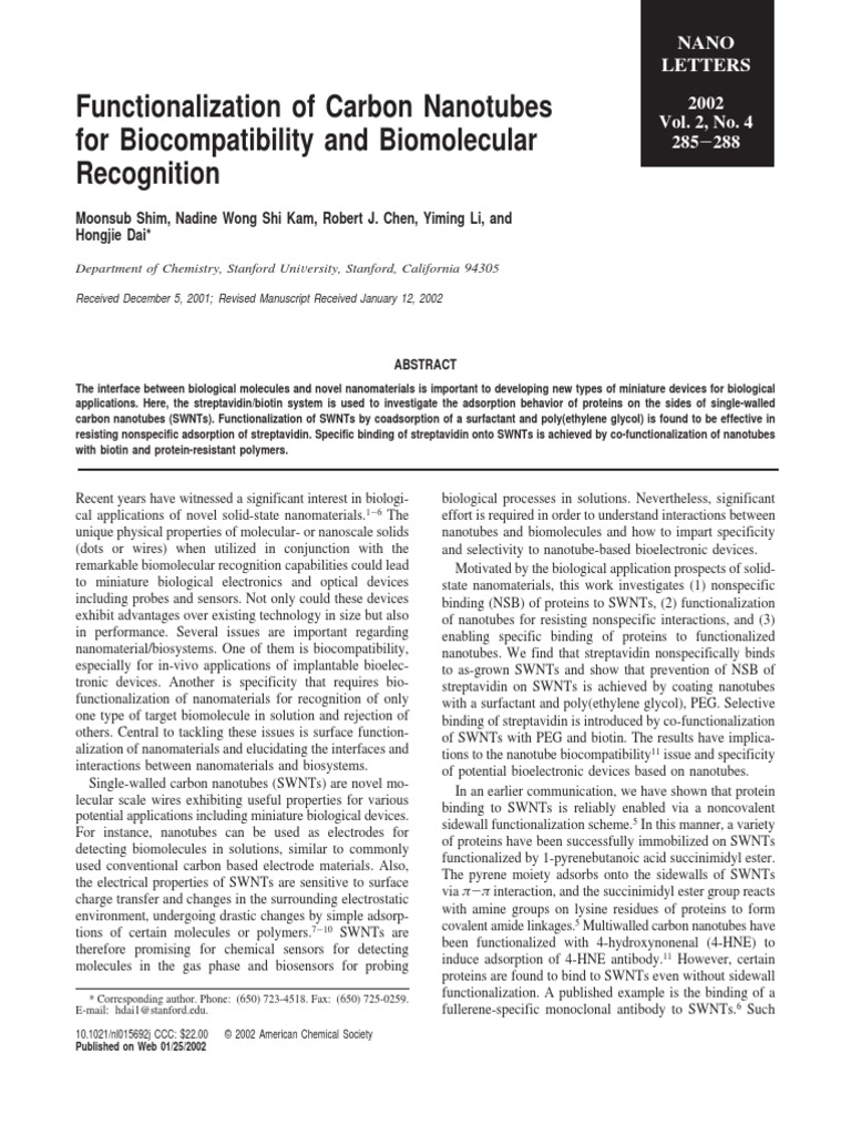 Carbon Nanotube Functionalization | PDF | Carbon Nanotube | Nanomaterials