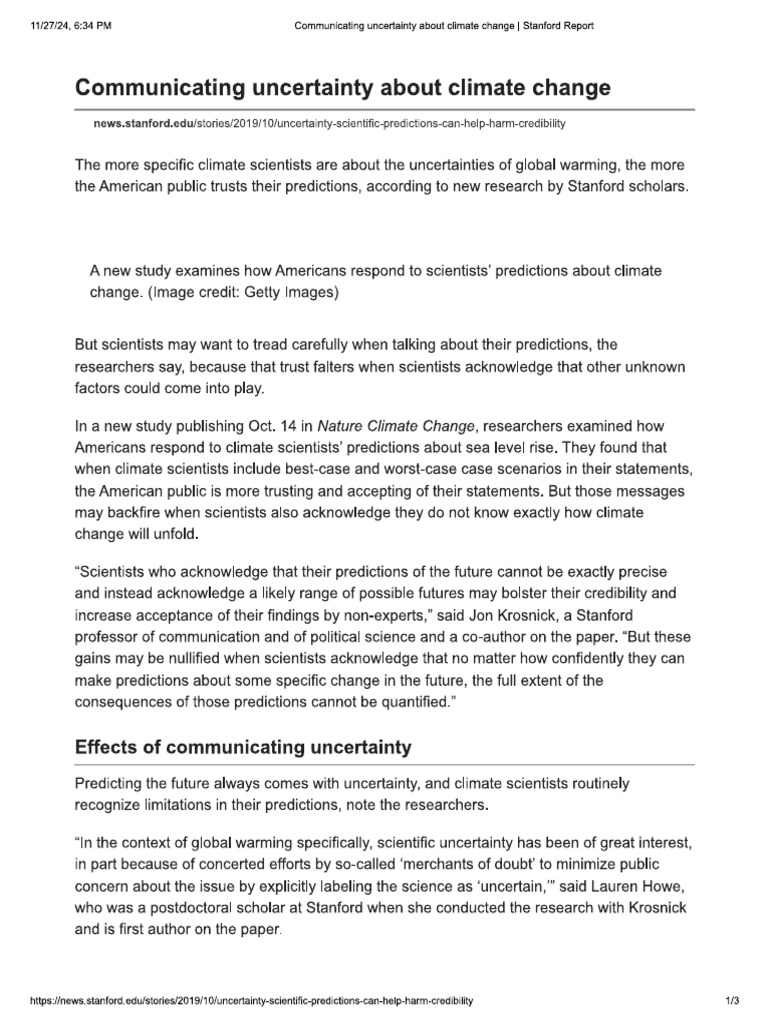 Communicating Uncertainty About Climate Change | PDF