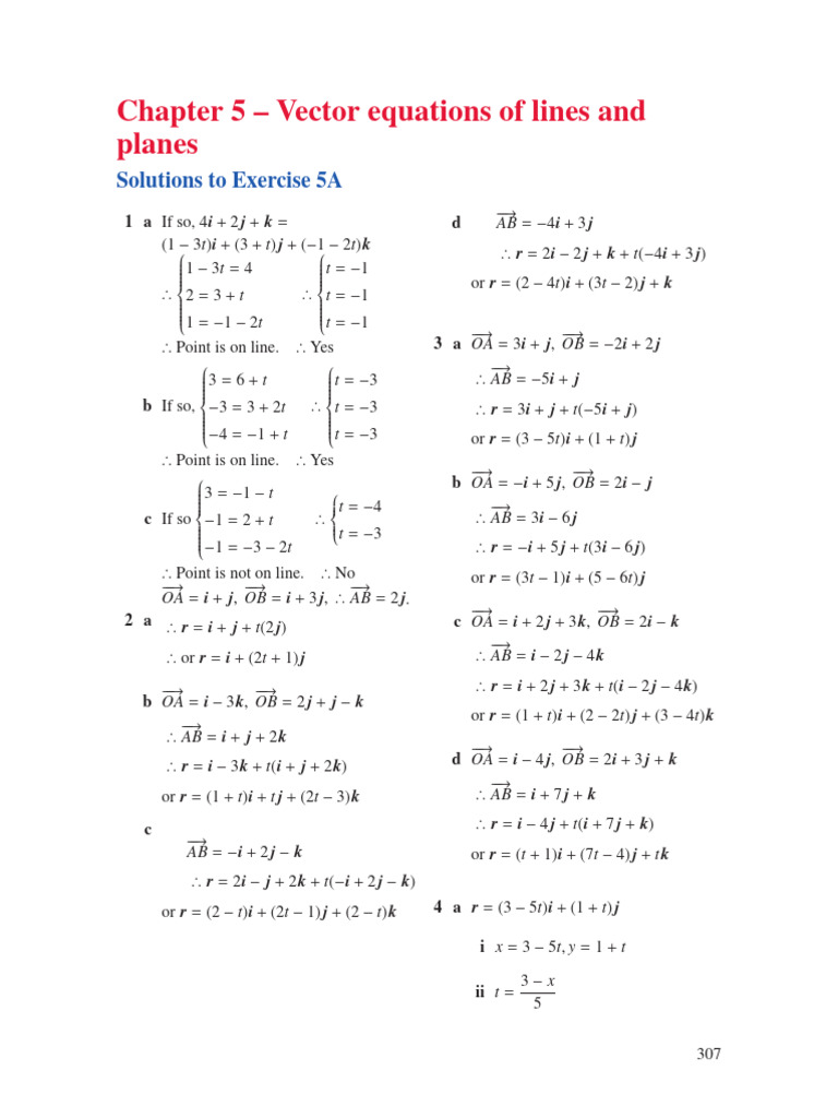 Chapter 5 - Vector Equations of Lines and Planes - Worked Solutions ...
