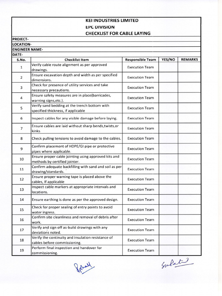 Check List for Cable Laying | PDF