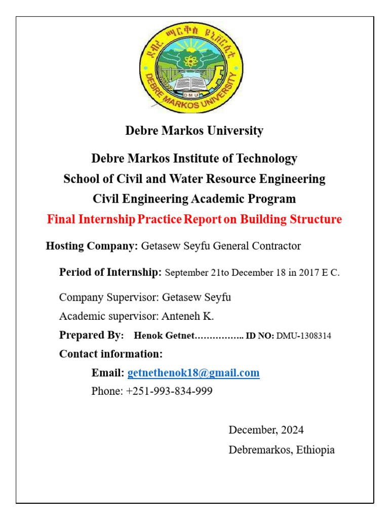 Henok Final Intern Reports | PDF | Concrete | Engineering