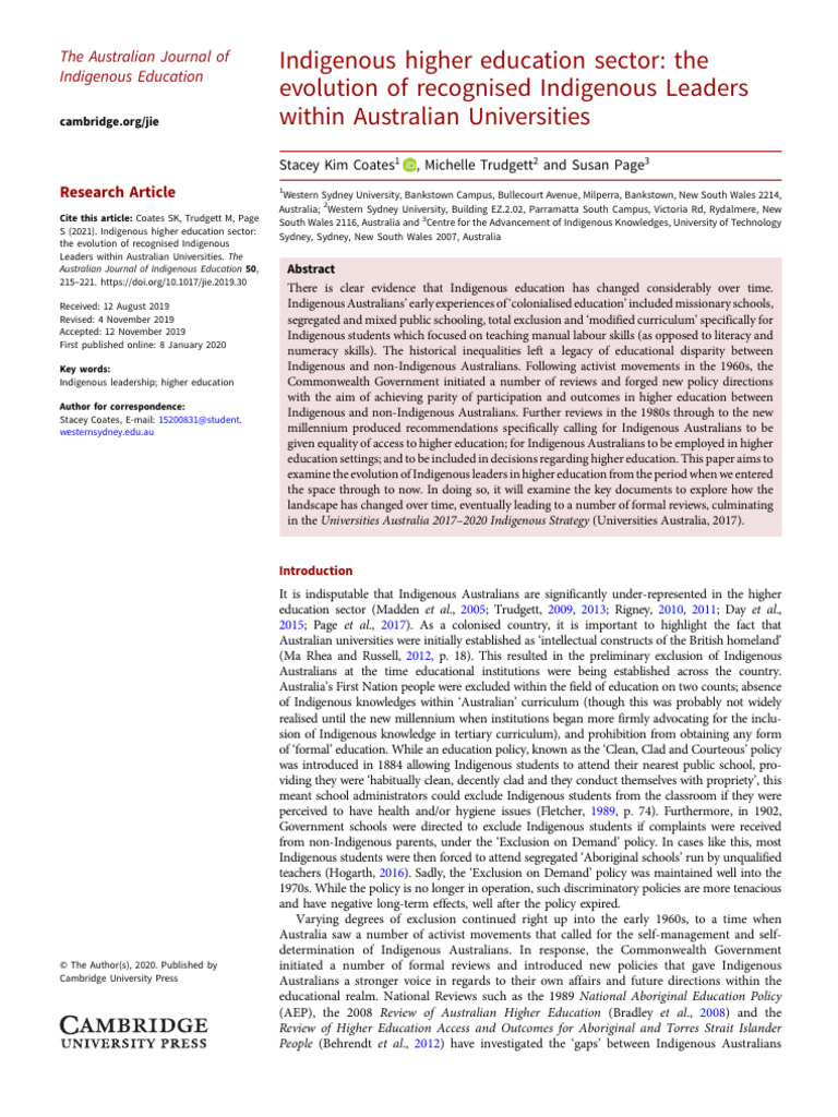 Indigenous Leadership in Australian Universities | PDF | Indigenous ...