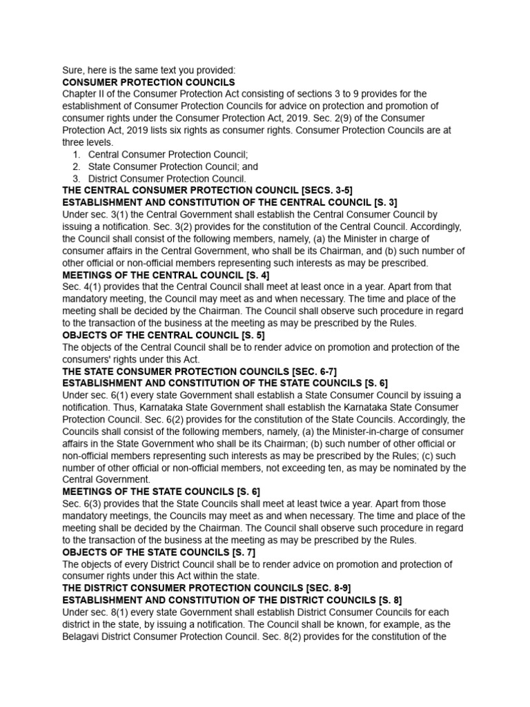 CONSUMER PROTECTION COUNCILS Chapter II of The .. | PDF | Economies ...