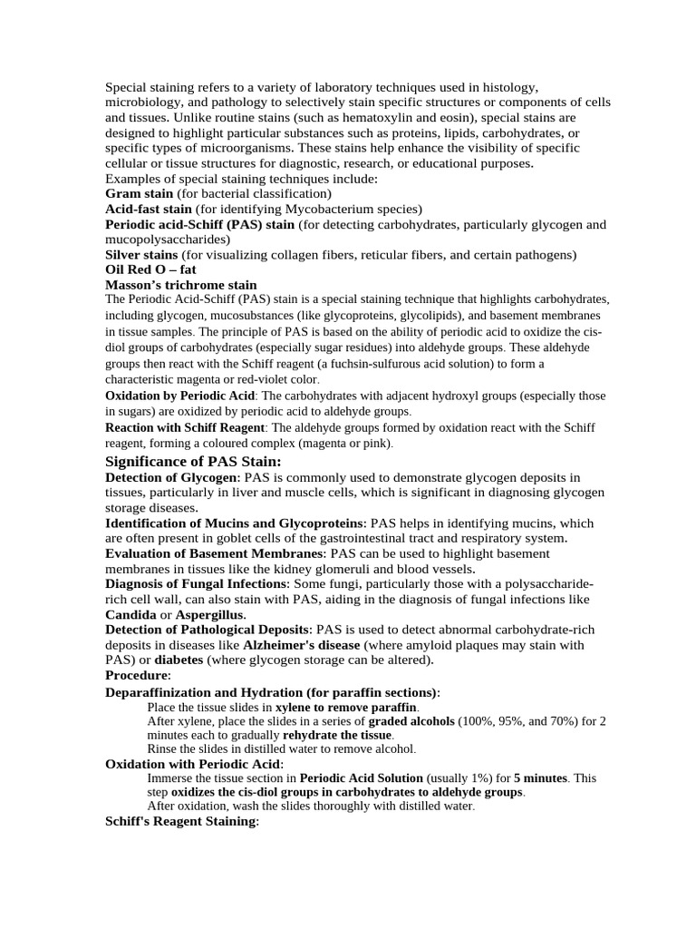 Special Staining Notes | PDF | Staining | Fixation (Histology)