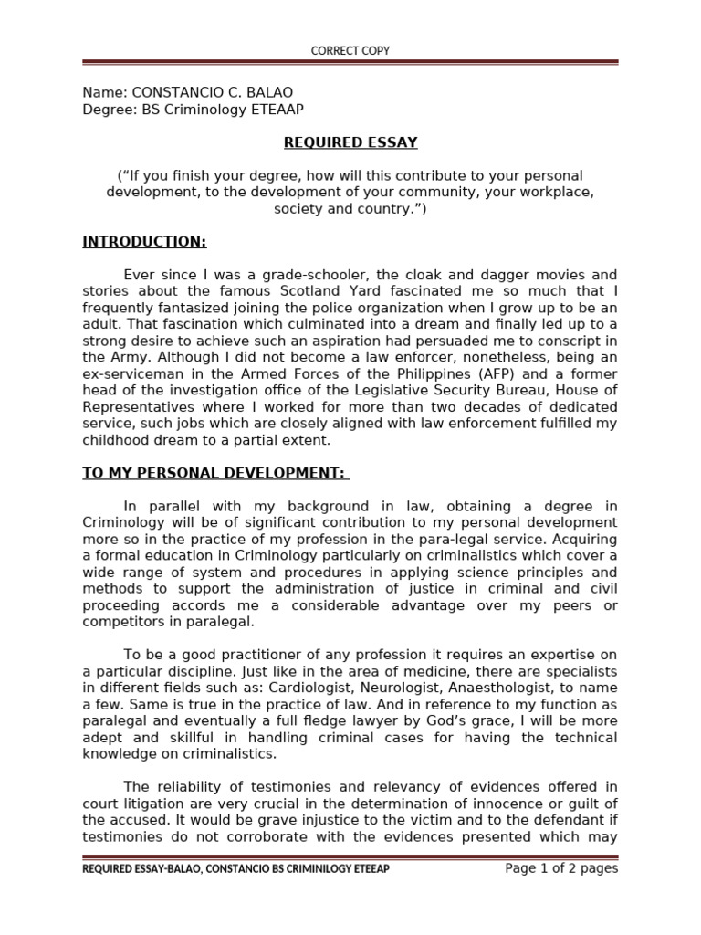 Required Essay-Correct | PDF | Crimes | Crime & Violence