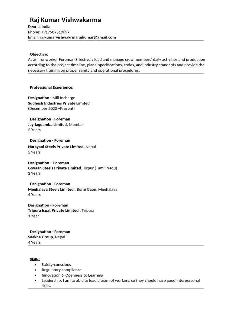 Raj Kumar CV1 | PDF