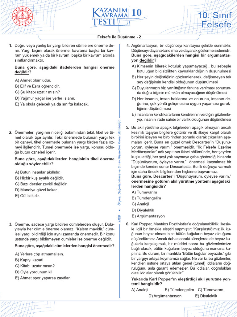 Sınıf Felsefe Felsefe | PDF