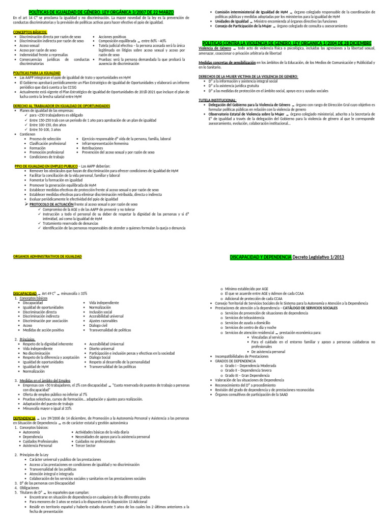 Esquema Tema 15 Políticas de Igualdad de Género | PDF | Invalidez | Igualdad de género