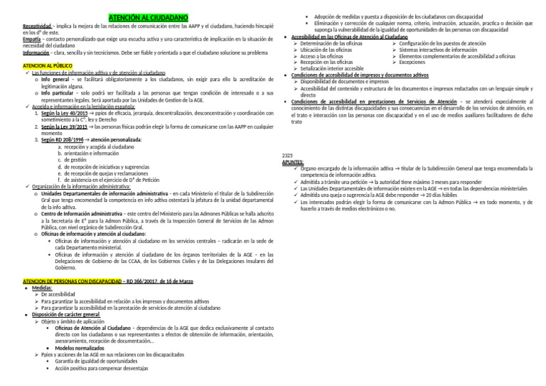 Esquema Tema 16 Atención Al Ciudadano | PDF | Invalidez