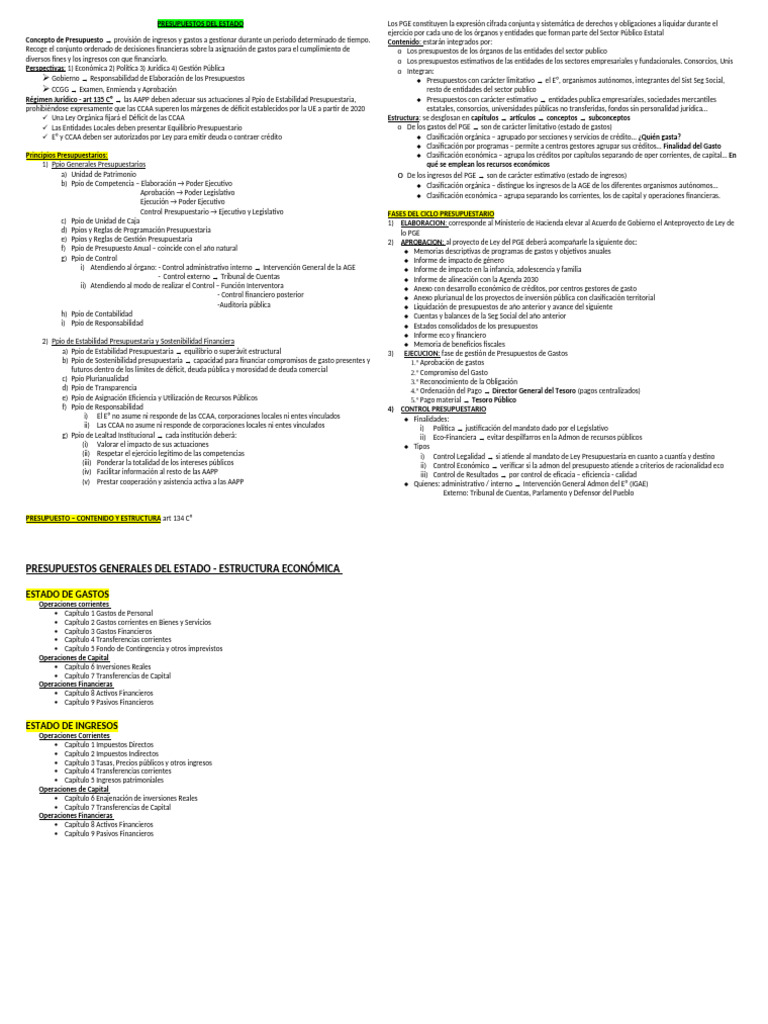 ESQUEMA TEMA 14 PRESUPUESTOS DEL ESTADO | PDF | Presupuesto | Presupuesto del gobierno