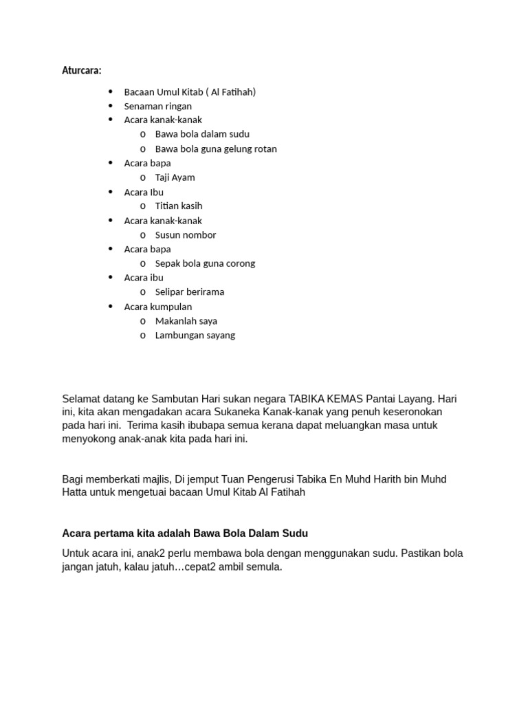 Text Pengerusi Majlis Sukaneka | PDF