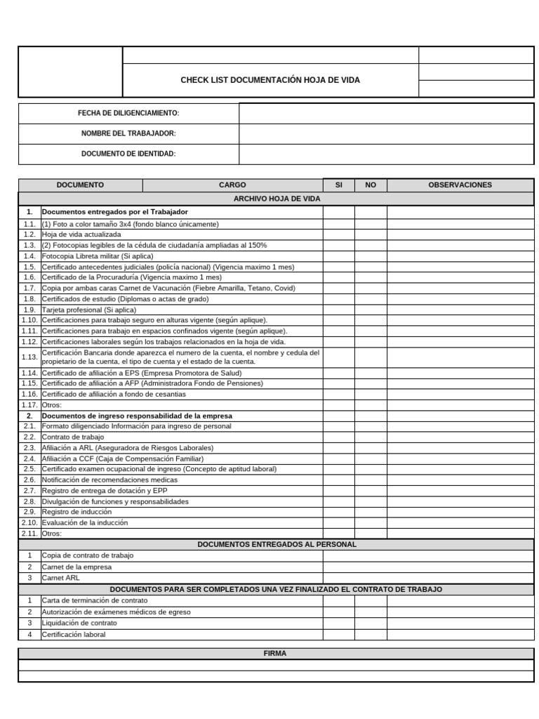 Check List Documentación Hoja de Vida | PDF | Autenticación | Control ...