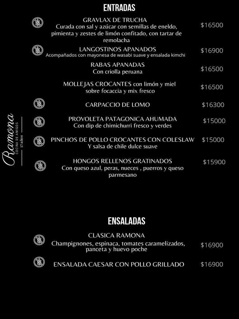 Menú Ramona: Entradas, Principales y Bebidas | PDF | ensalada | Cocina ...