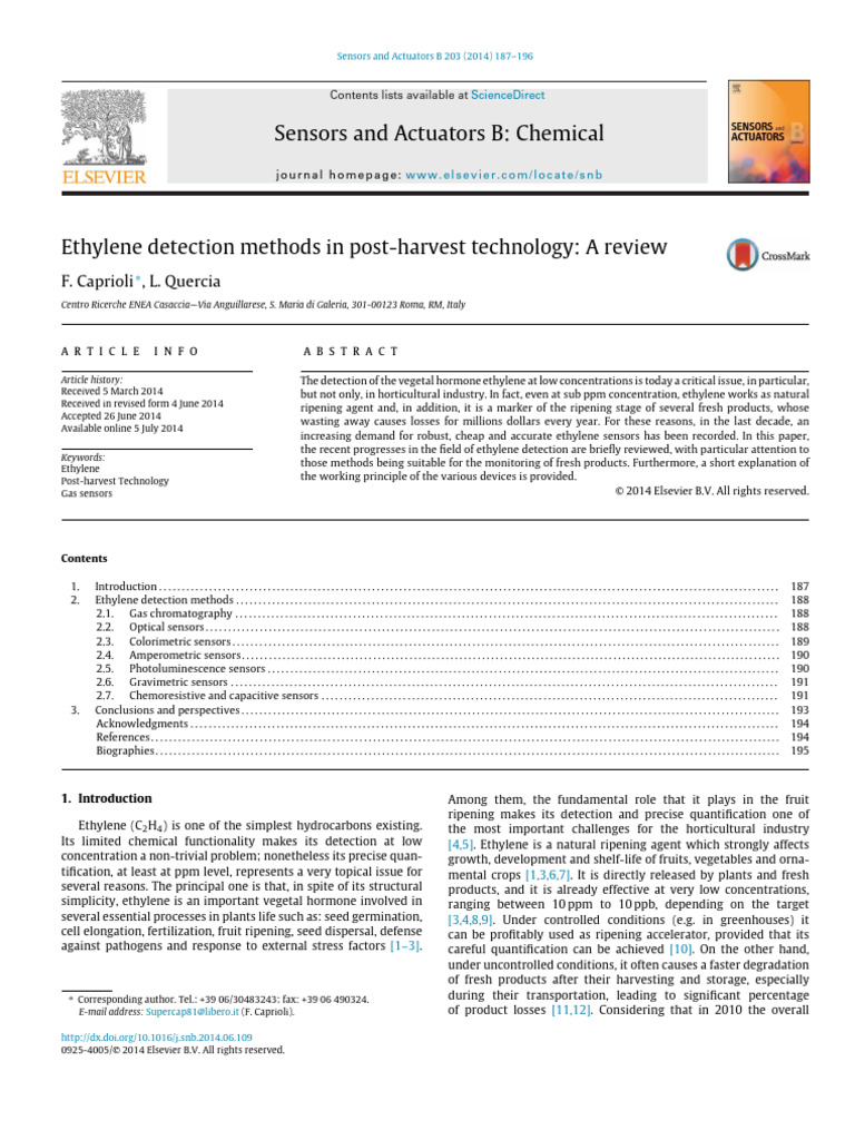 Ethylene Detection in Post-Harvest Technology | PDF | Gas ...