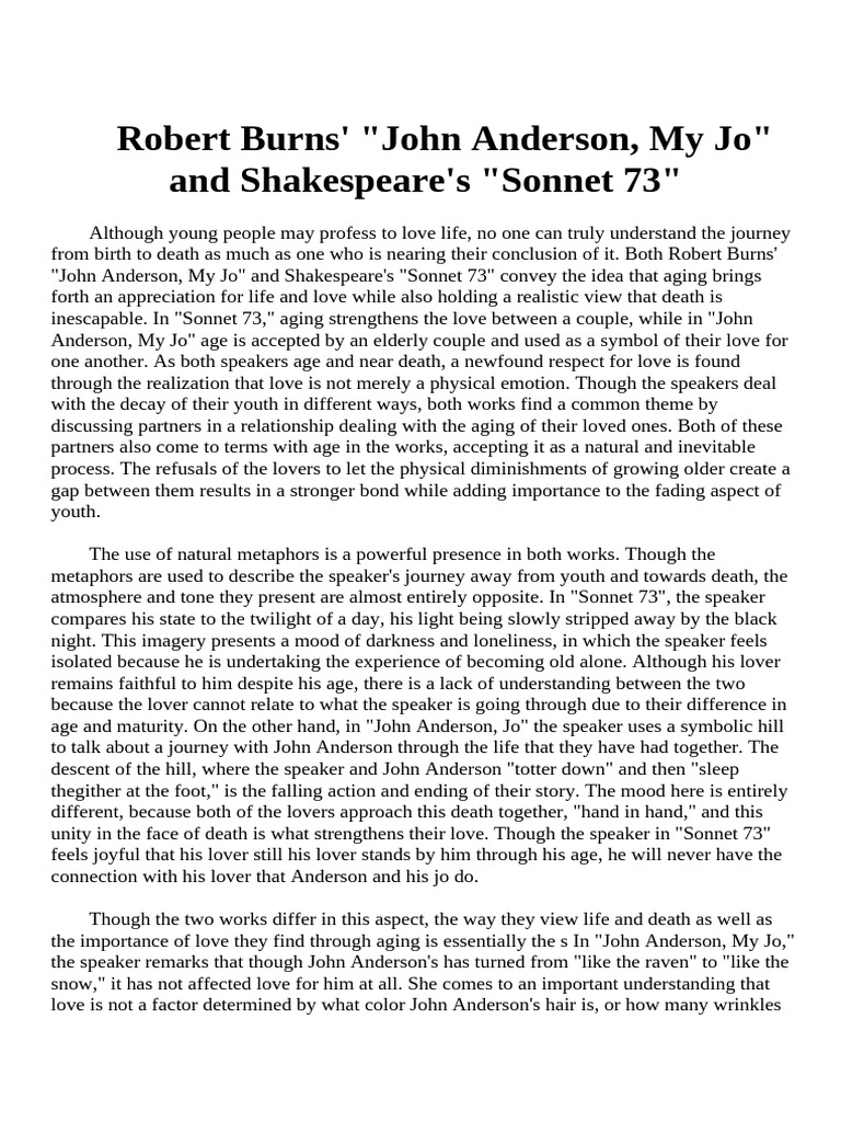 John Anderson, My Jo and Shakespeare's Sonnet 73 | PDF