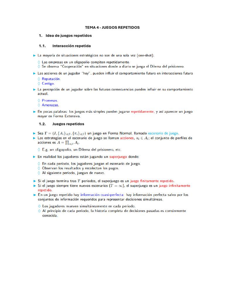 Juegos Repetidos: Teoría y Ejemplos | PDF