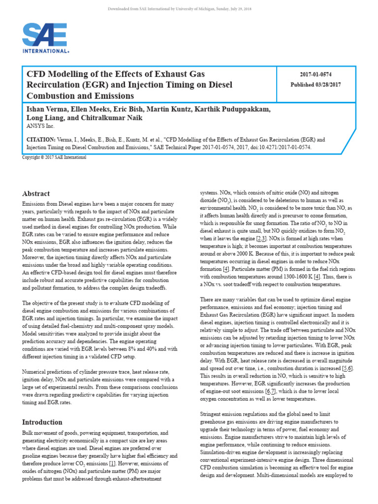 CFD Modelling of The Effects of Exhaust Gas Recirculation (EGR) and ...