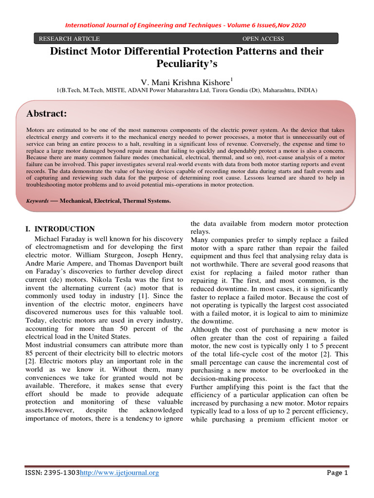 Distinct Motor Differential Protection Patterns and their | PDF | Transformer | Relay