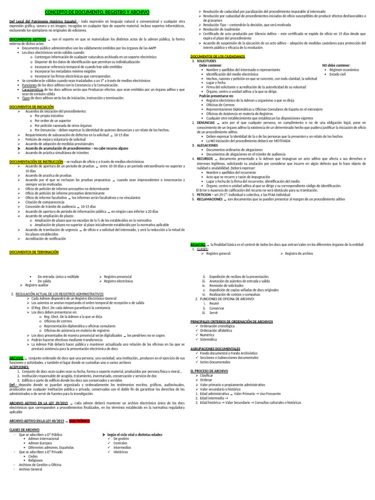 Esquema Tema 18 Concepto de Documento Registro y Archivo | PDF
