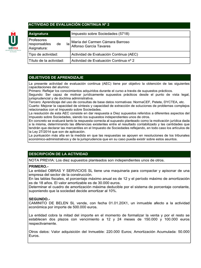AEC 2 Impuesto Sobre Sociedades 5718 230724 | PDF | Dividendo | Impuestos