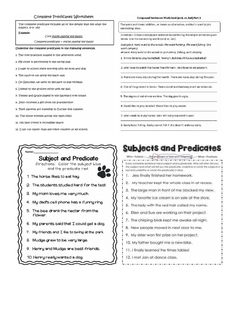 Subject & Predicate Worksheets | PDF