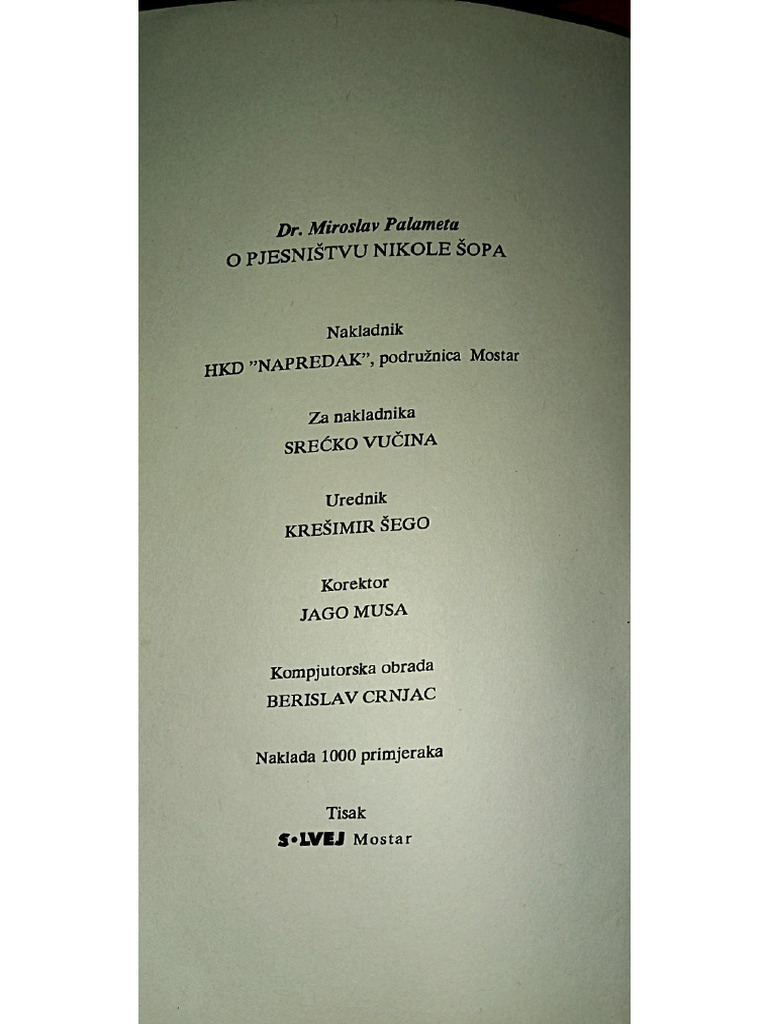 Miroslav Palameta - O Pjesništvu Nikole Šopa I | PDF