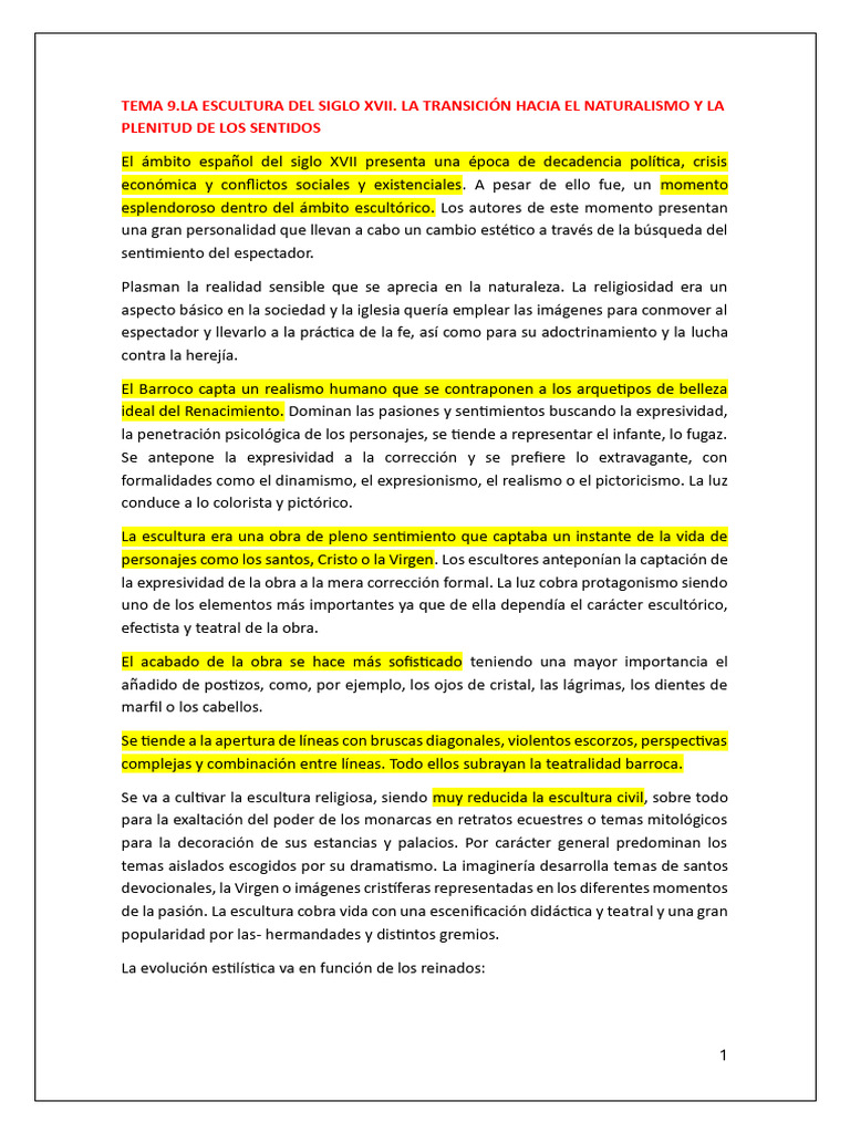 TEMA 9.LA ESCULTURA DEL SIGLO XVII. LA TRANSICIÓN HACIA EL NATURALISMO Y LA PLENITUD DE LOS ...