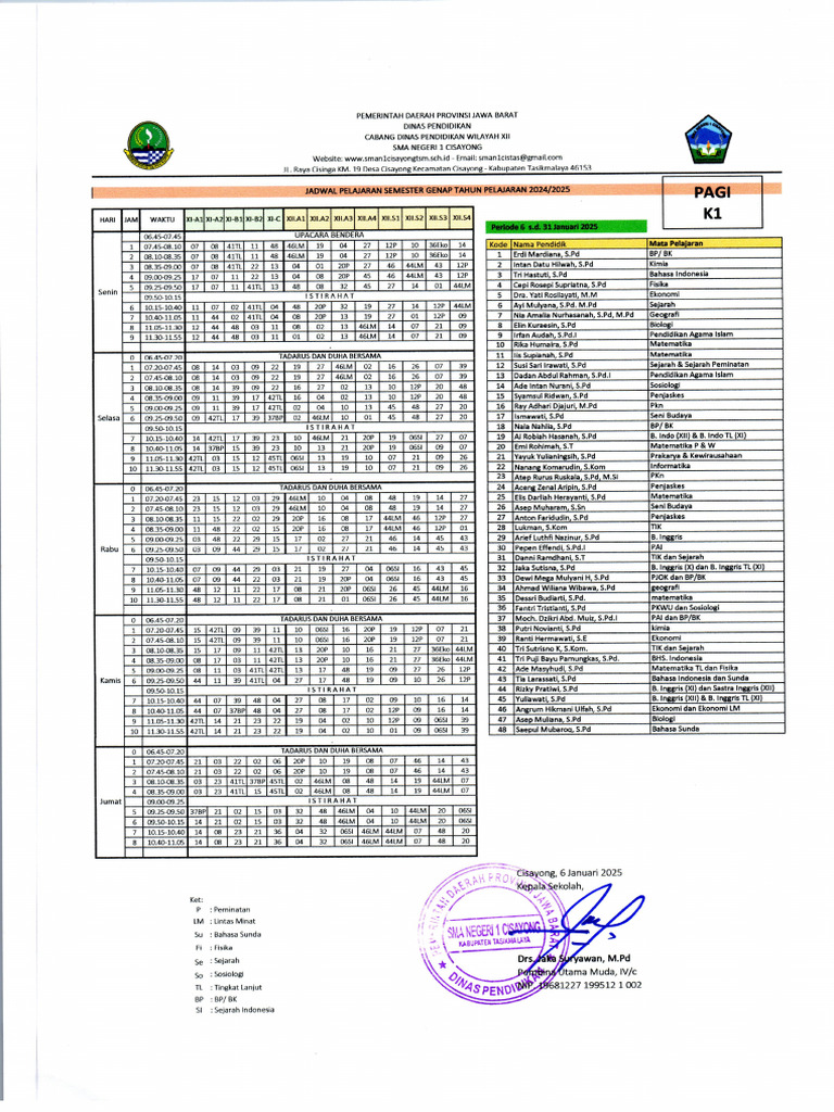 Jadwal Pagi sm genap TP 2024-2025 | PDF