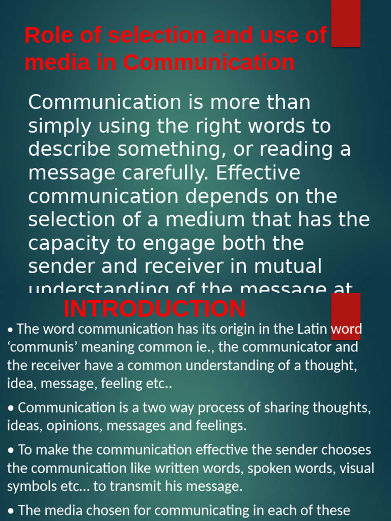 2. Role of Selection and Use of Media in Communication | PDF ...