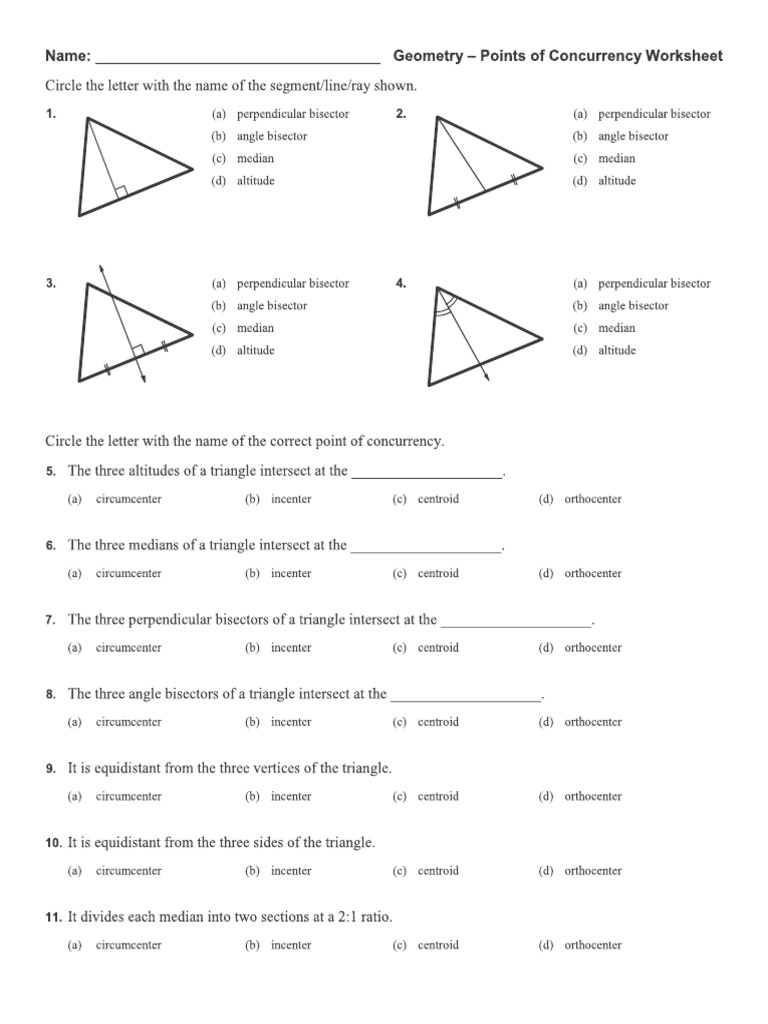 Points of Concurrency Worksheet . | PDF