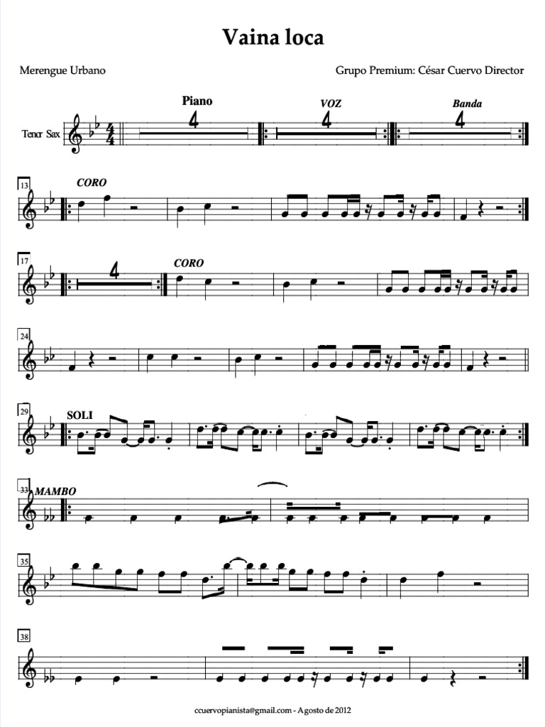PDF Vaina Loca Score Tenor Sax - Compress | PDF