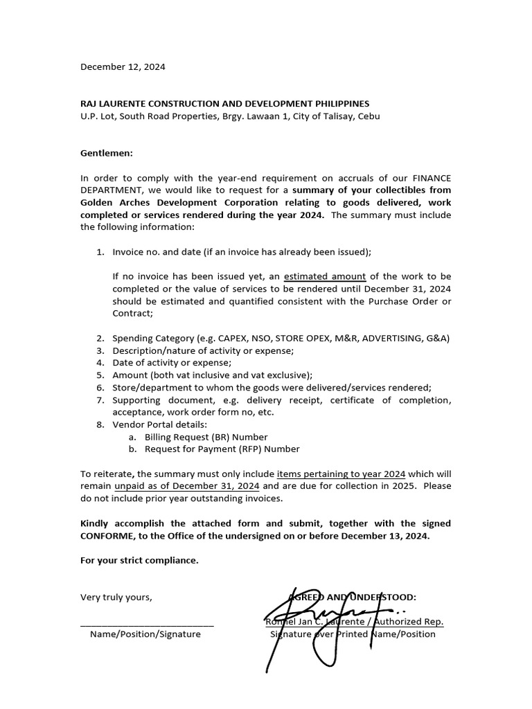 Sample Letter To Vendors 2024 | PDF