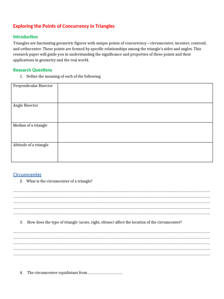 Points of Concurrency Research Paper | PDF | Euclid | Classical Geometry