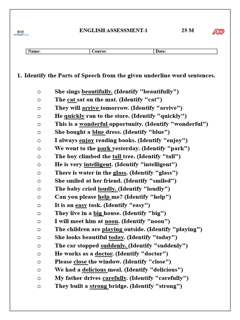 English Assessment-1 Basic | PDF