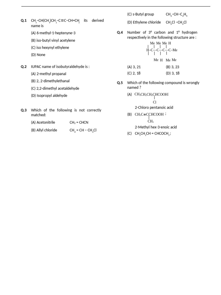 IUPAC Naming Practice for Organic Compounds | PDF | Methyl Group | Organic Chemistry