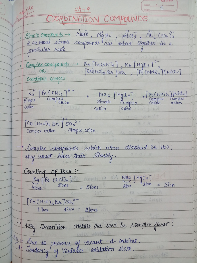 Coordinate Compds Notes | PDF
