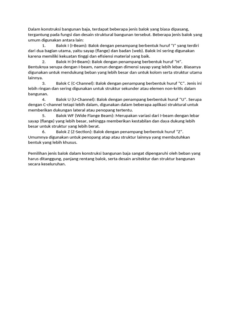 Jenis Balok Yang Dipasang Dalam Konstruksi Bangunan Baja | PDF