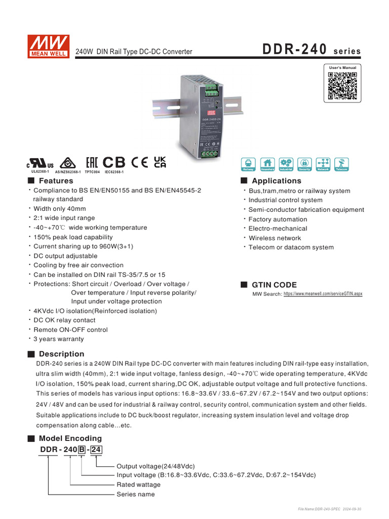 DDR-240-spec | PDF | Power Supply | Electromagnetism